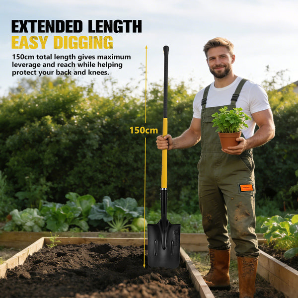 Bunker Indust 150CM Square Shovel Heavy Duty Fit Garden Digging Offroa