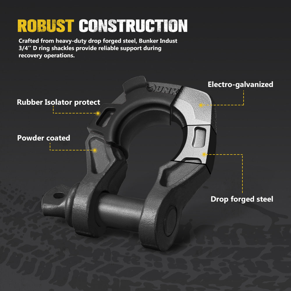 Bunker Indust Pair Bow Shackle 4.75Ton Rated 3/4” D-Ring Black with Is ...