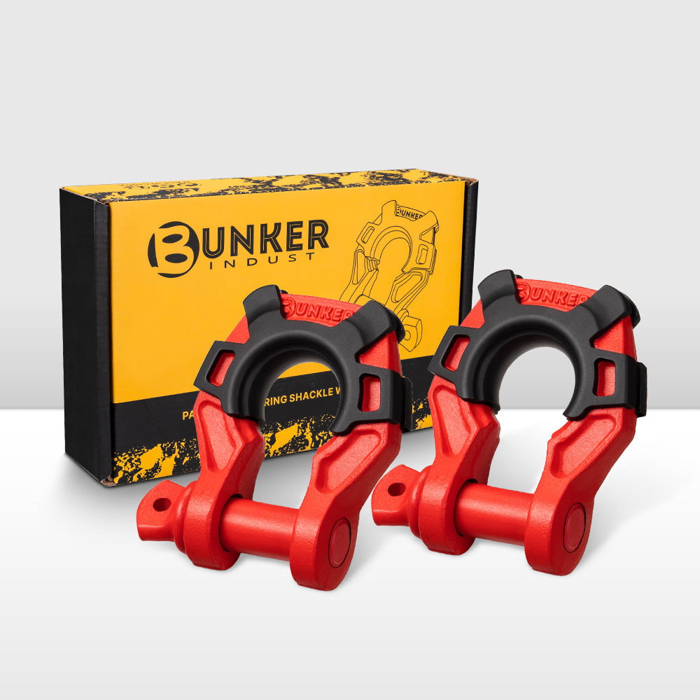 Bunker Indust Pair Bow Shackle 4.75Ton Rated 3/4” D-Ring Red with Isol