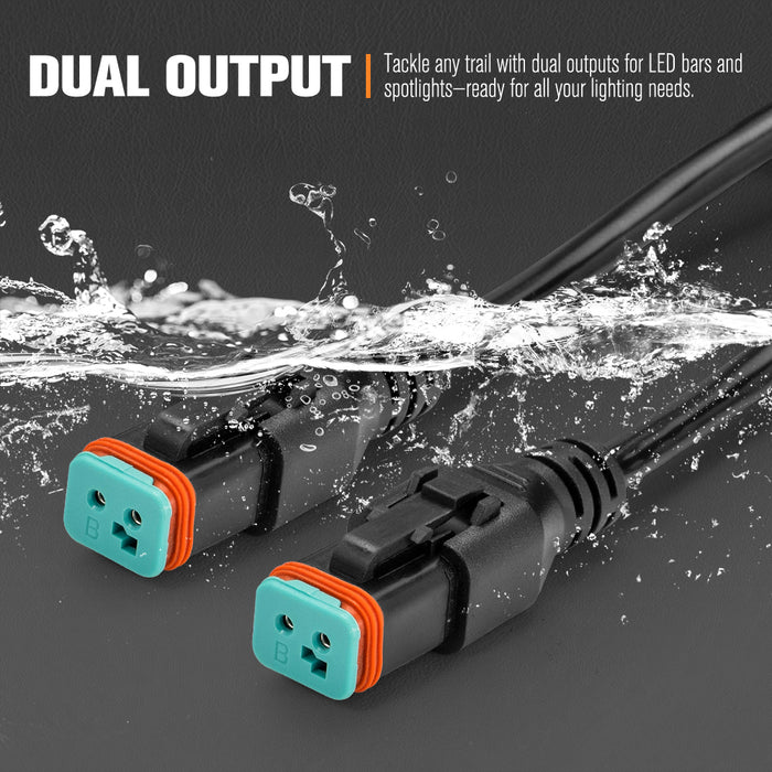 Lightfox 2 Way High Beam Wiring Harness w/ DT 2-Pin Connector For LED