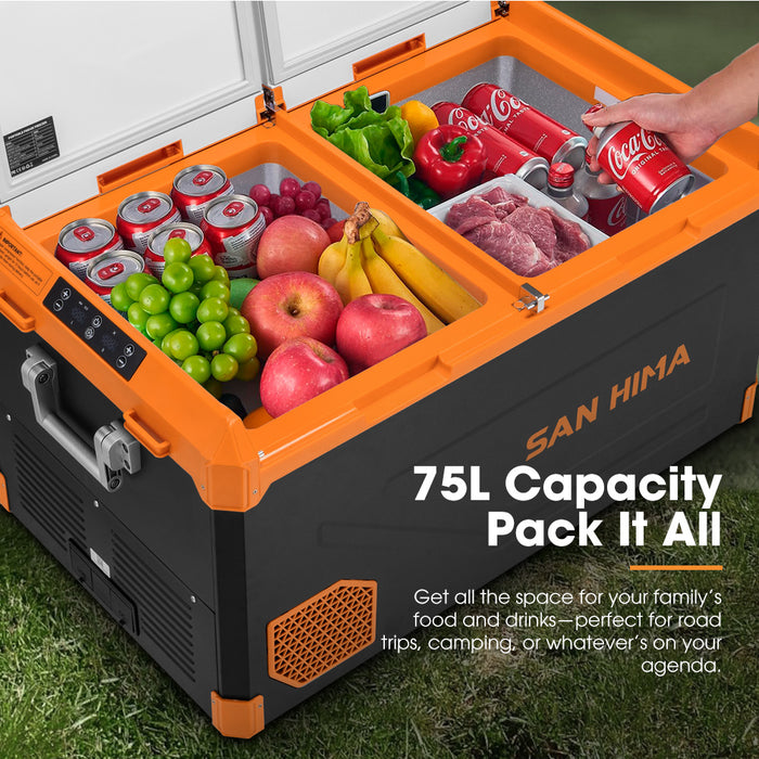San Hima Portable Camping Fridge Freezer 75L Dual Zone Caravan Car Coo