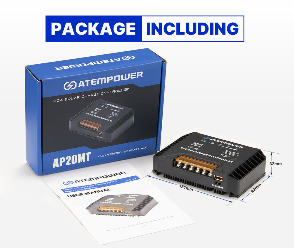 ATEM POWER 20A MPPT Solar Charge Controller Regulator 12V/24V Lithium